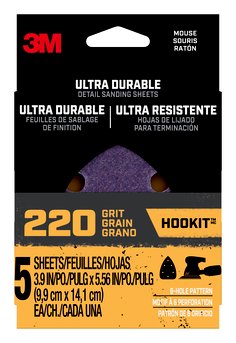 3M™ Ultra Durable Detail Sanding Sheets, 220 grit, Mousepk220, 5/pk, 20 ...